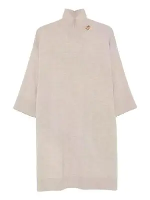 Fabiana Filippi Brooch Detail Mini Knit Dress - Neutrals