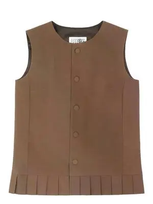 MAISON MARGIELA Sleeveless Pleated Wool Blend Top - Brown