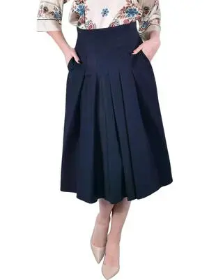 Max Mara Pleated Flared Midi Skirt - Blue