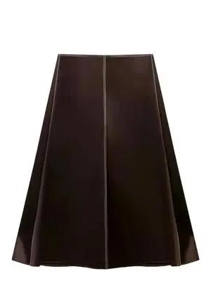 Marni Deep Satin Midi Skirt With Contrast Stitching - Brown