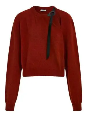 FERRAGAMO Crew Neck Sweater With Cut-out Detail And Leather Tie - Red