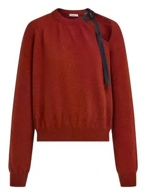 SALVATORE FERRAGAMO Ferragamo Leather-Appliqué Cut-Out Crew Neck Sweater