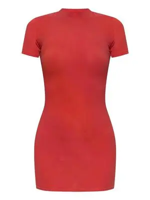 Balenciaga Short Sleeve Crew Neck Mini Dress - Red