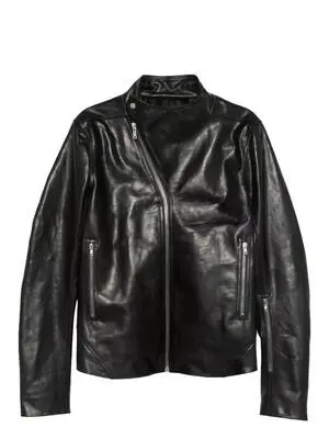 Rick Owens Asymmetric Zip Leather Jacket - Black