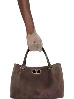 Valentino Garavani Small Shopping Bag With Maxi Studs - Brown