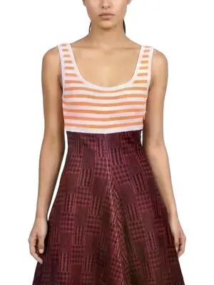 Marni Sleeveless Striped And Checked Mini Dress - Red