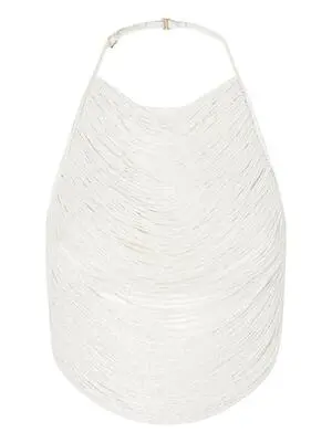 Cult Gaia Tanner Bead-embellished Silk-blend Satin Halter Tank - Neutrals