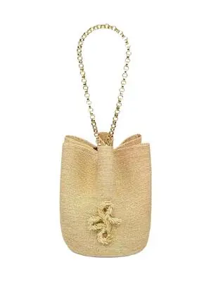 Ruslan Baginskiy Convertible Raffia Bucket Bag With Chain Strap - Neutrals