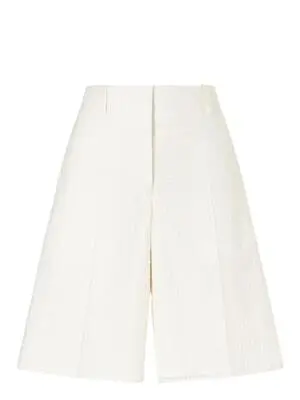 Another Tomorrow Gingham Point D'Esprit Wide-Leg Bermuda Shorts Neutrals
