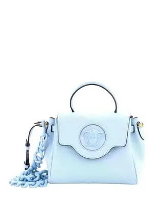 Versace La Medusa Top Handle Leather Small Satchel Bag - Blue