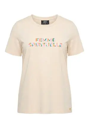 ZOEY Neutrals Shea T-shirt With "femme Spirituelle" Print - Beige