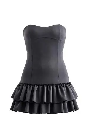STUDIO LEXI Zion Strapless Sweetheart Frill Hem Mini Dress - Grey