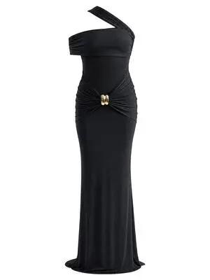 STUDIO LEXI Veda Dress Asymmetrical, Draped, Off-the-shoulder Gown - Black