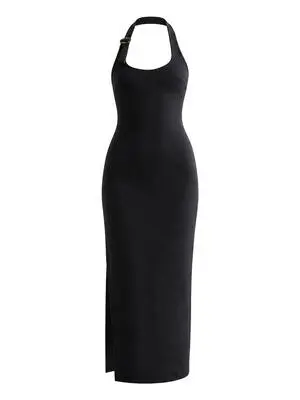 STUDIO LEXI Luna Halterneck Dress With Resin Buckle Detail - Black