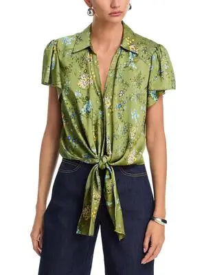 Cinq À Sept Floral Print Short Sleeve Blouse - Iguana Multi