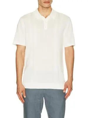Onia Silk Ribbed Knit Polo Shirt In Blue - Ivory