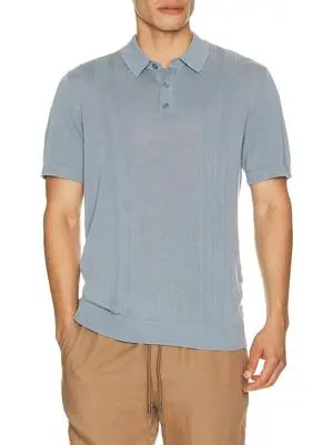 Onia Silk Ribbed Knit Polo Shirt In Blue - Lagoon