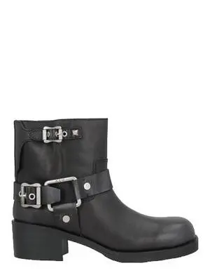 Ash Leather Buckled Ankle Boots - Black