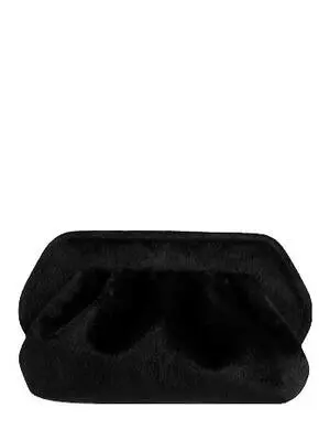 THEMOIRE THEMOIRè Black Brushed-Felt Gathered Large Clutch With Adjustable Shoulder Strap Black