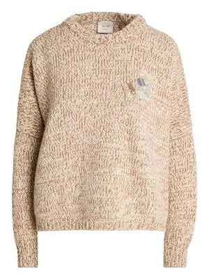 ALYSI Embellished Wool And Polyamide Mélange Crewneck Sweater - Beige