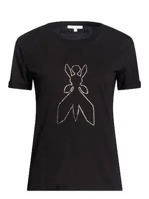Patrizia Pepe Cotton Jersey T-shirt With Crystal Appliqués - Black