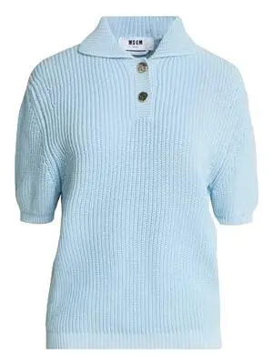 MSGM Sky Cotton Cable-knit Polo Sweater - Blue