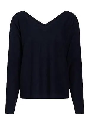 ARAGONA Oversized Cashmere V-neck Sweater - Navy