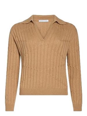 CARACTÈRE Cable-knit V-neck Sweater - Sand