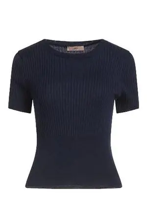 CARLA G. Ribbed Knit Crewneck Sweater - Navy