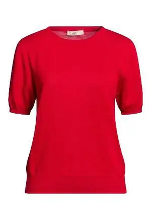 CARLA G. Merino Wool Short Sleeve Sweater - Red