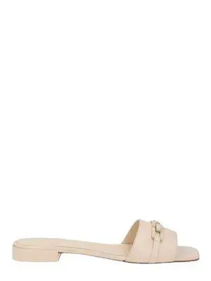 BALDININI Embellished Leather Slide Sandals - Beige