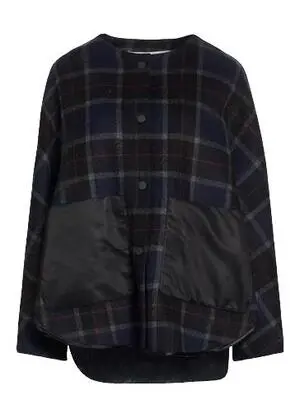 SHIRTAPORTER Tartan Patterned Wool Blend Coat - Navy