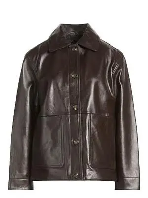 Rag & Bone Leather Classic Collar Single-breasted Jacket - Brown