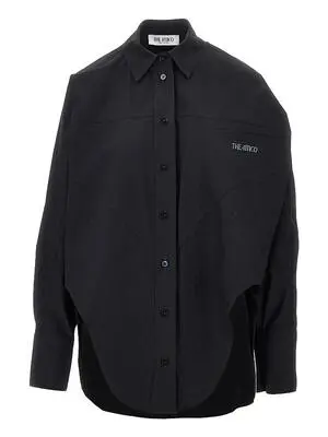 Attico Paneled Cotton Poplin Oversized Shirt - Black