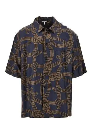 Loewe Anagram Print Silk Shirt - Blue