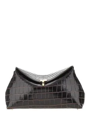 TOTEME Croc-effect Leather Clutch With T-lock Closure - Brown