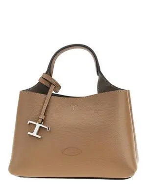 TOD'S Grained Leather Micro Shopping Bag With T Timeless Charm - Brown