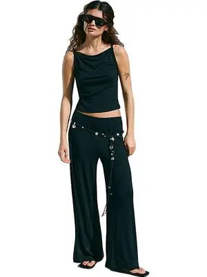 Free People Micro-ribbed Tank And Wide-leg Pant Set - Black