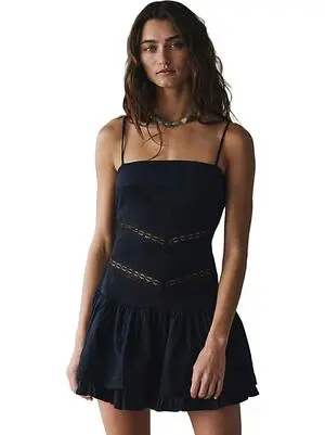 Free People Bliss Beauty Mini Dress With Crochet Lace - Black