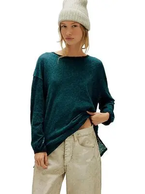 We The Free Veronica Striped Cotton-linen Blend Tee - Forest Combo