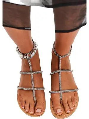 FP COLLECTION Embellished Strappy Gladiator Sandals - Silver