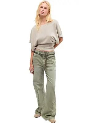 DRIFTWOOD Charlee Wide-leg Jeans With Floral Embroidery - Patchwork Palm