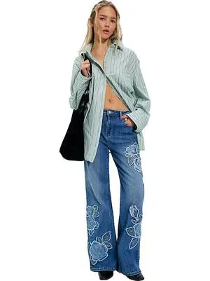 DRIFTWOOD Charlee Wide-leg Jeans With Floral Embroidery - Rose Patchwork