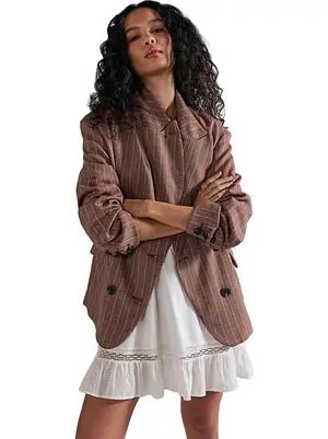 Free People Dean Double-Breasted Blazer Jacket Lilac Combo