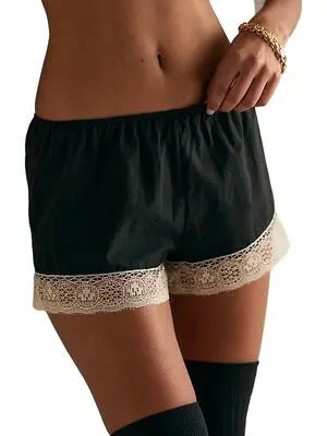 Only Hearts Lace Trimmed Cotton Voile Shorties - Kohl