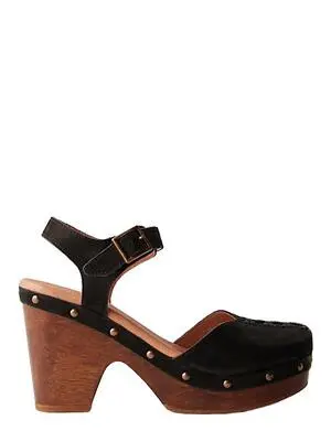 FP COLLECTION Leather Studded Platform Clogs - Black