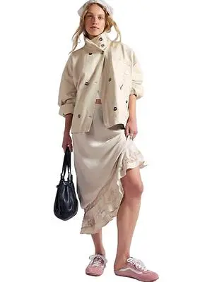 INTIMATELY Maxi Slip Skirt With High-low Hem And Lace Inlays - Tea