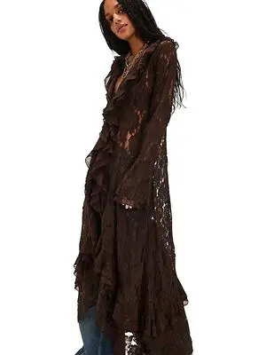 Free People Lace Maxi Top With Ruffle Detail - Deep Fudge