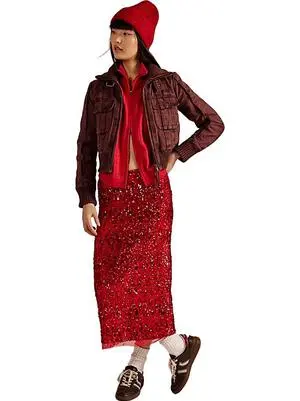 INTIMATELY Sequin Midi Slip Skirt - Red