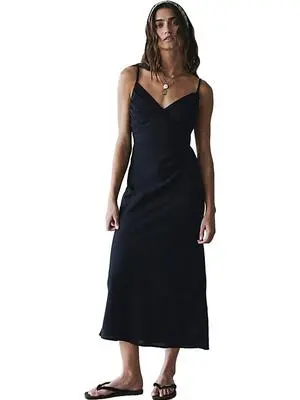 Free People Sandshell Linen Midi Slip Dress - Black